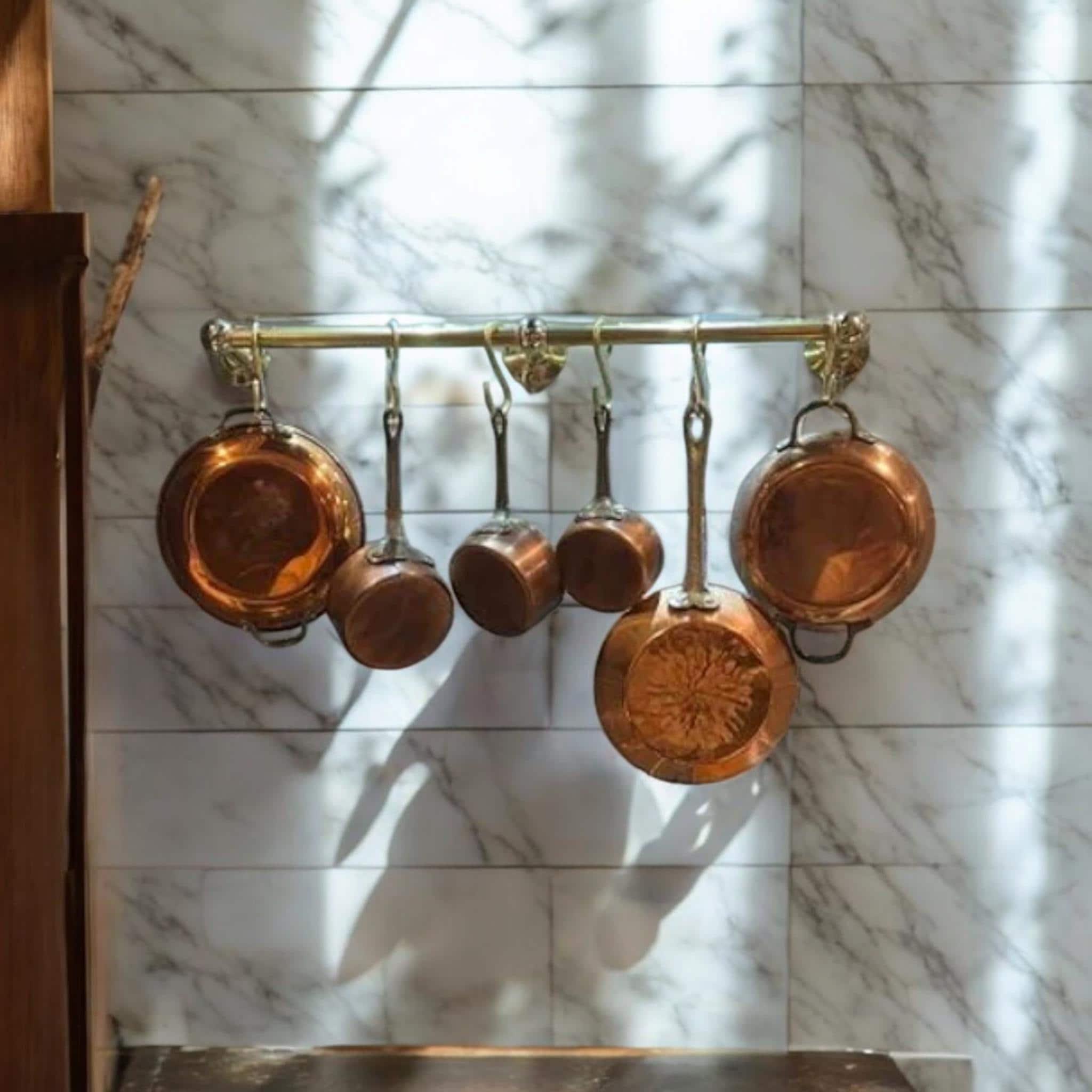 Handmade Vintage Brass Pot Rack, Brass Kitchen Rail With Hooks ...