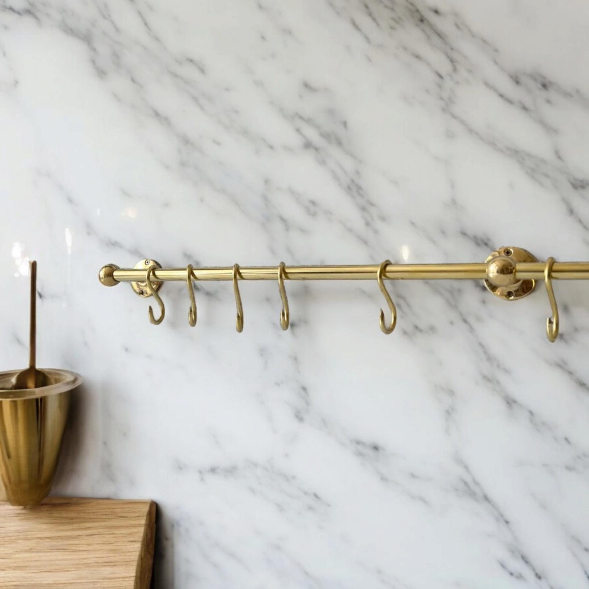 Handmade Vintage Brass Pot Rack, Brass Kitchen Rail With Hooks ...