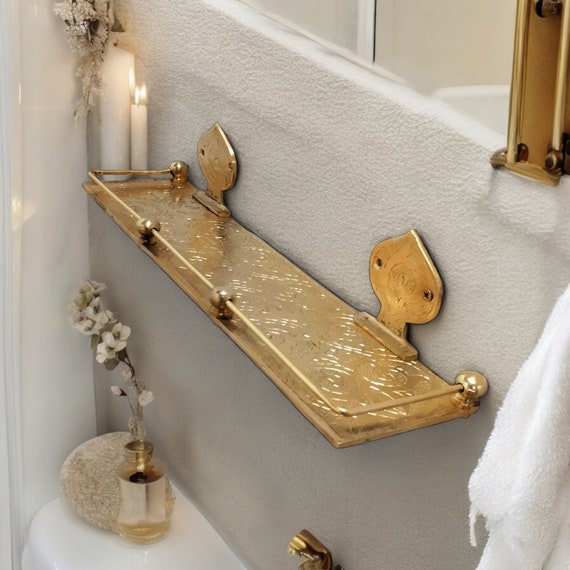 Engraved Solid Brass Wall Mounted Bathroom Shelf Moroccan Handmade Brass Bathroom Shelf Brass Wall Shelf Etsy