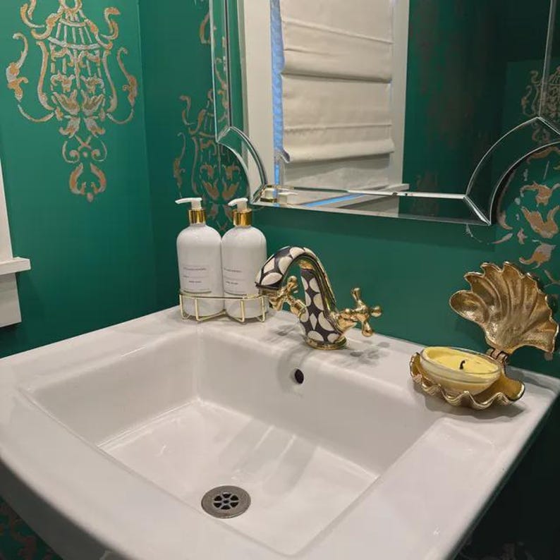 Unlacquered Brass Bathroom Faucet: Resin & Bone Inlay, Antique Decor - Etsy