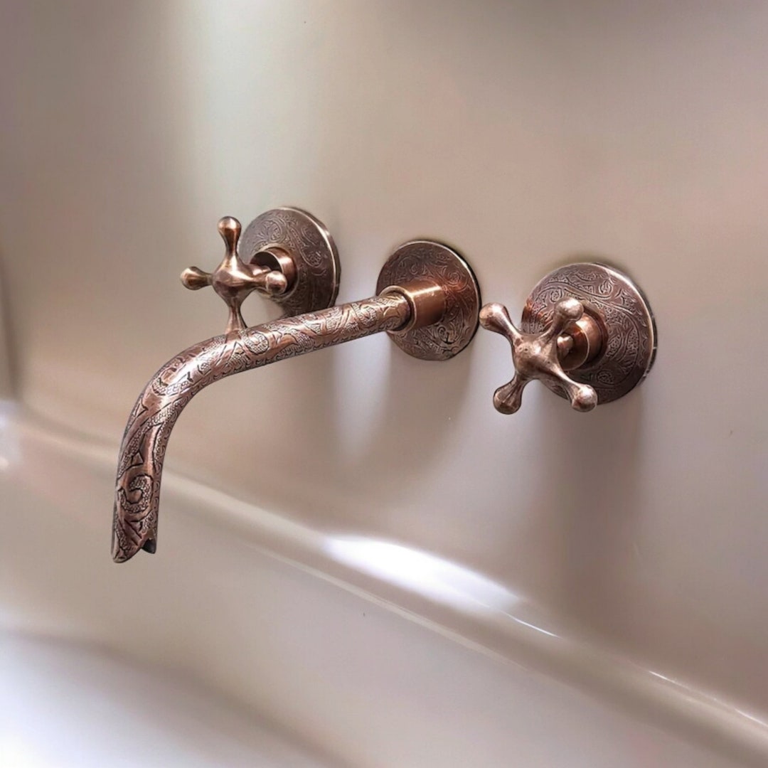 Copper Wall Mounted Bathroom Faucet: Vintage Cross Handle Tap - Etsy