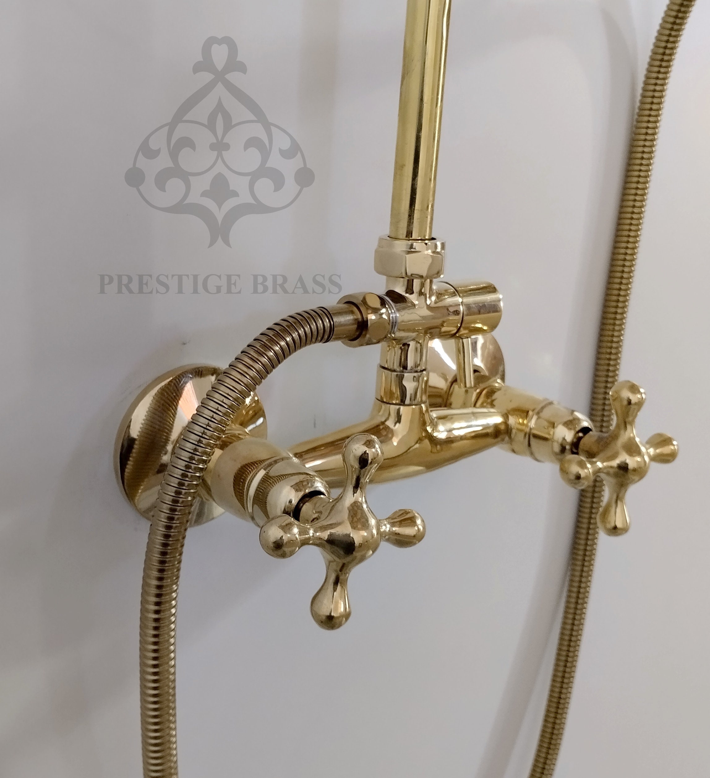 Unlacquered Brass High-pressure Shower System With Handheld Spray and ...