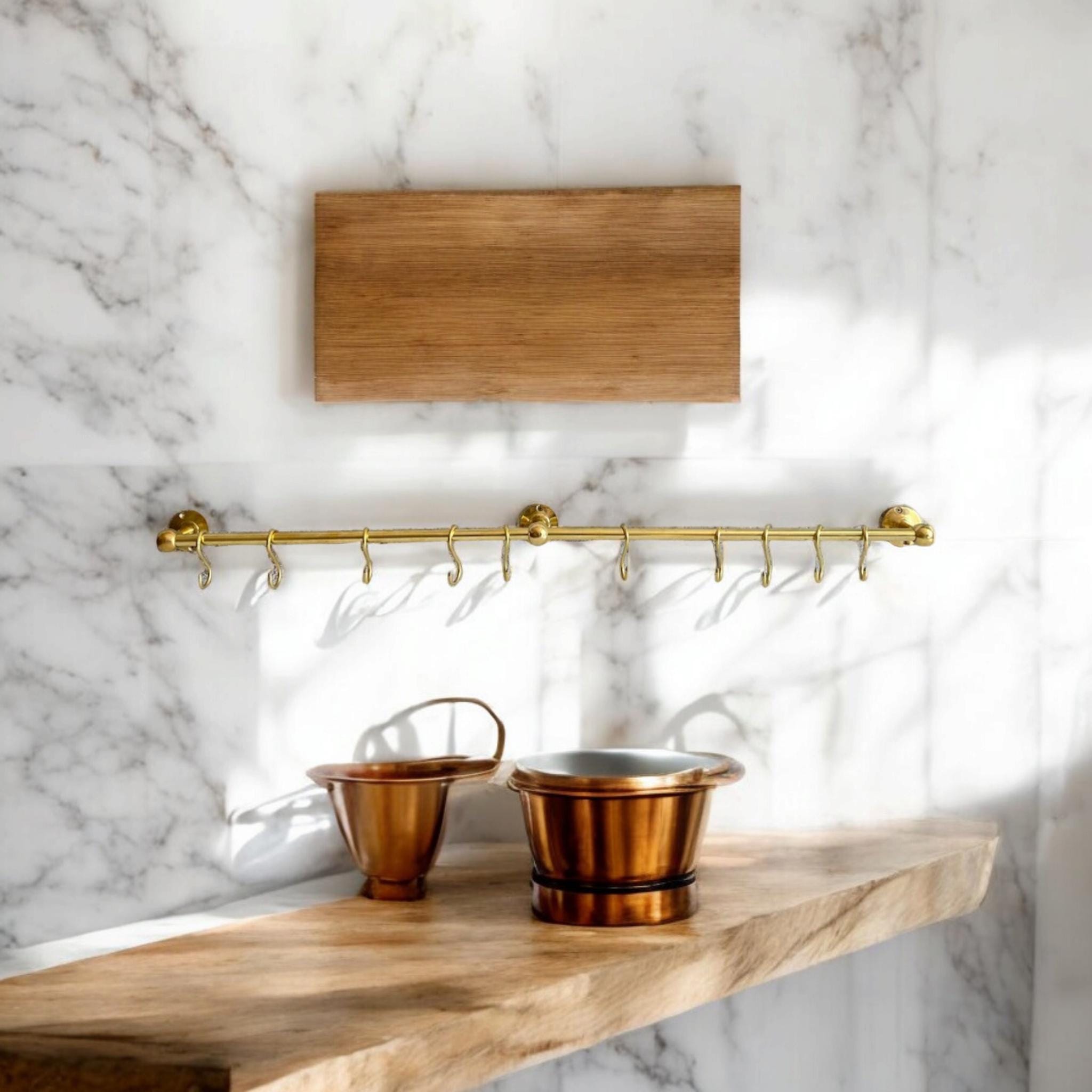 Handmade Vintage Brass Pot Rack, Brass Kitchen Rail With Hooks ...