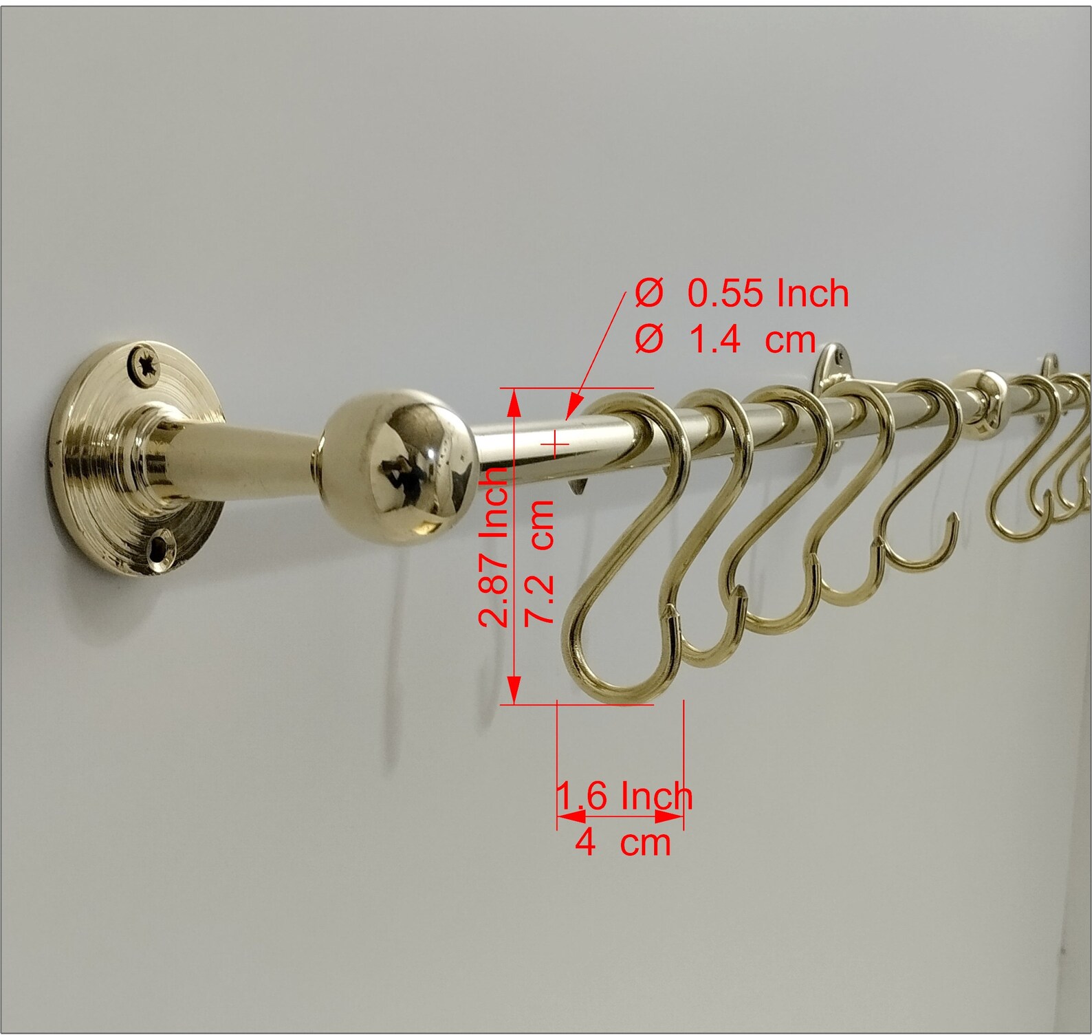 Handmade Vintage Brass Pot Rack, Brass Kitchen Rail With Hooks ...