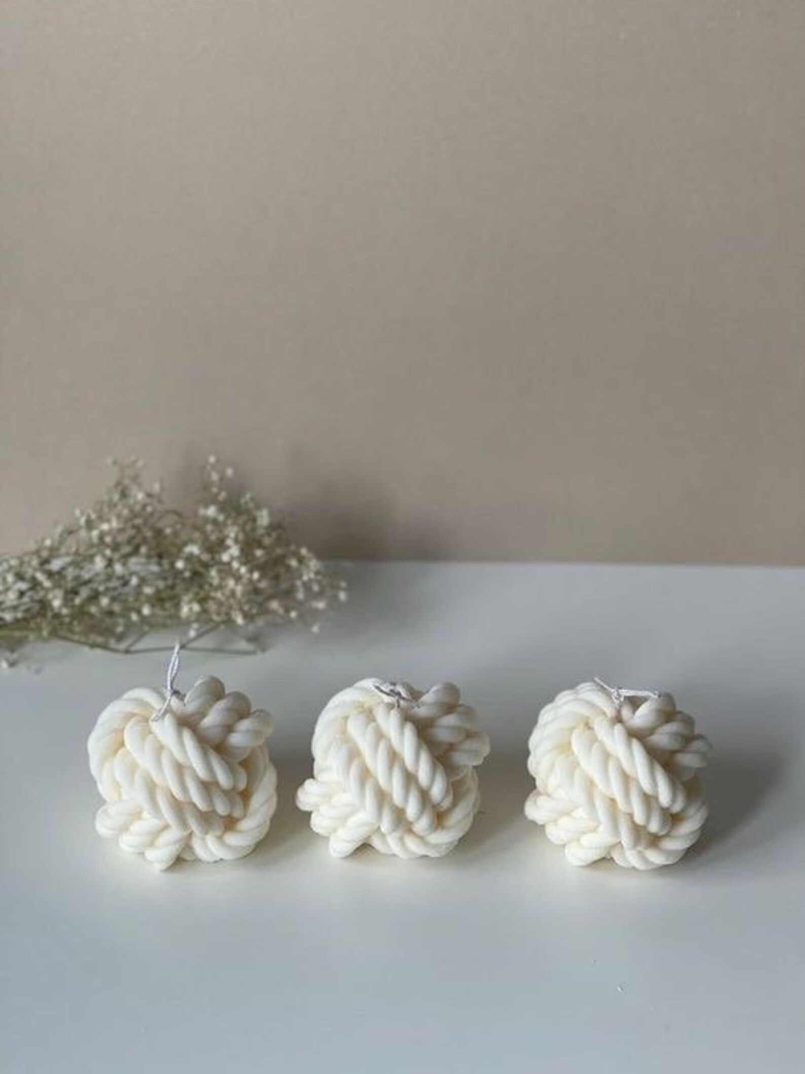Small Knot Candle Rope Knot Woll Candle Small Ball of Wool Candle vegan ...