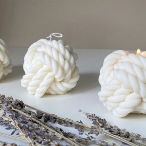 Small Knot Candle Rope Knot Woll Candle Small Ball of Wool Candle vegan ...
