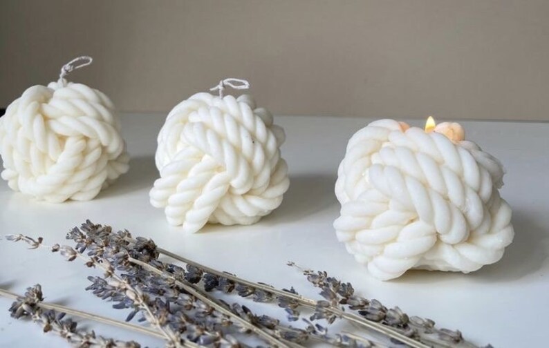 Small Knot Candle Rope Knot Woll Candle Small Ball of Wool Candle vegan ...