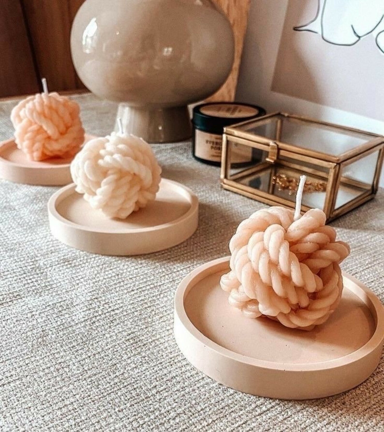 Small Knot Candle Rope Knot Woll Candle Small Ball of Wool Candle vegan ...