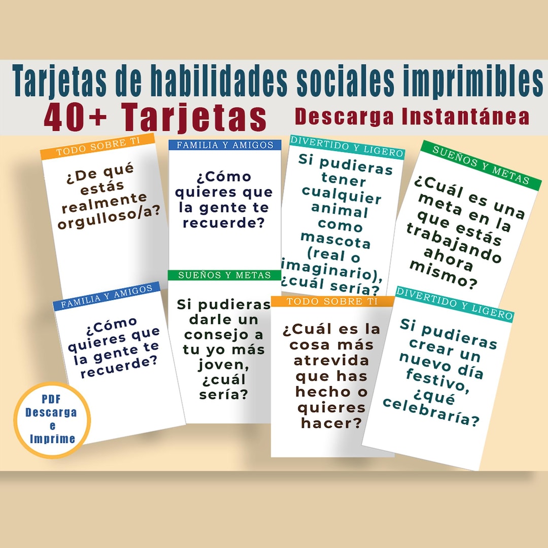 Spanish Social Skills Flash Cards: 40+ Printable Conversation Starters ...