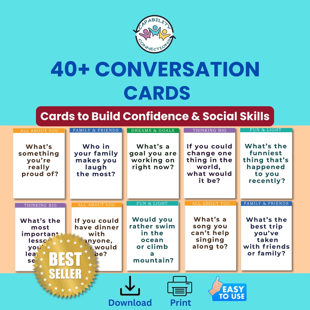 Teen Conversation Cards and Social Skills Prompts | Therapy Icebreaker ...