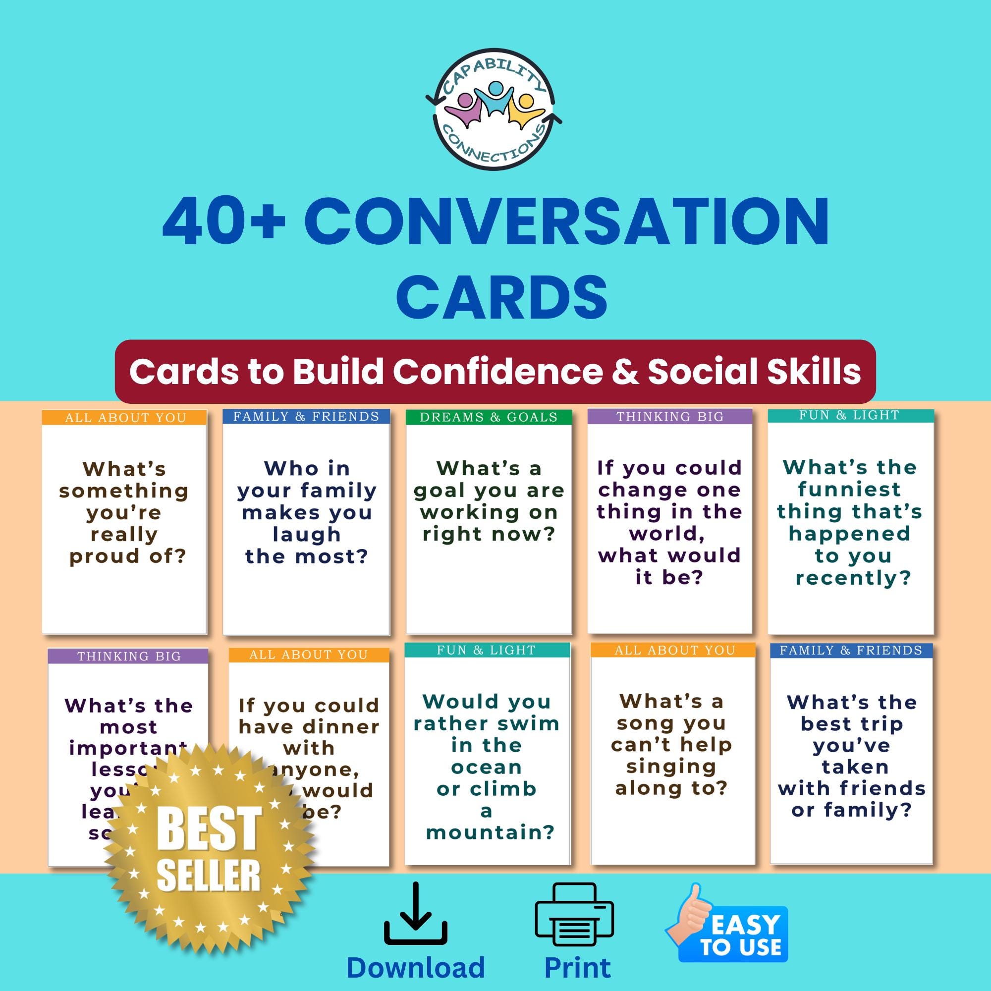 Teen Conversation Cards and Social Skills Prompts | Therapy Icebreaker ...
