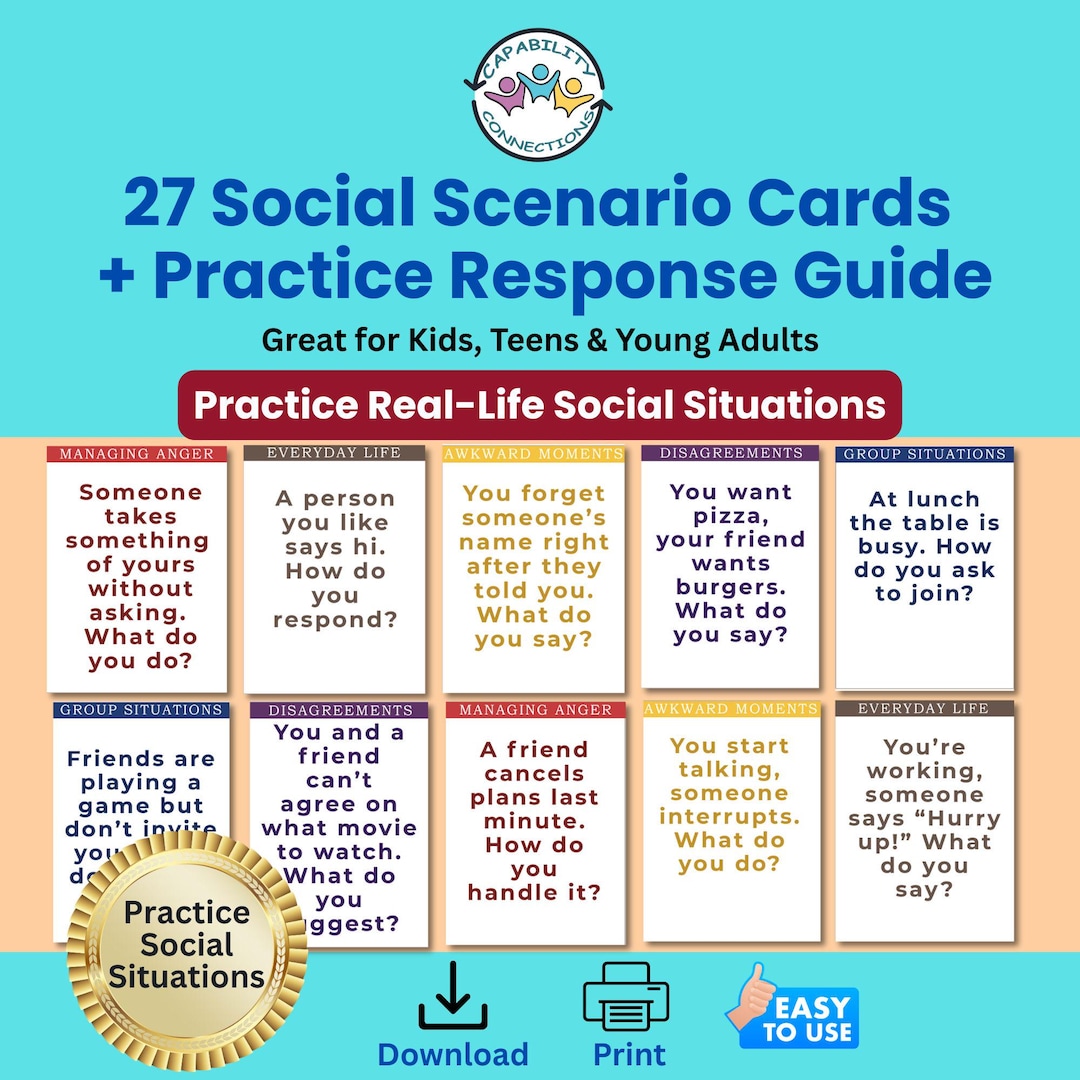 Social Scenario Cards for Teens and Adults | Communication & Response ...