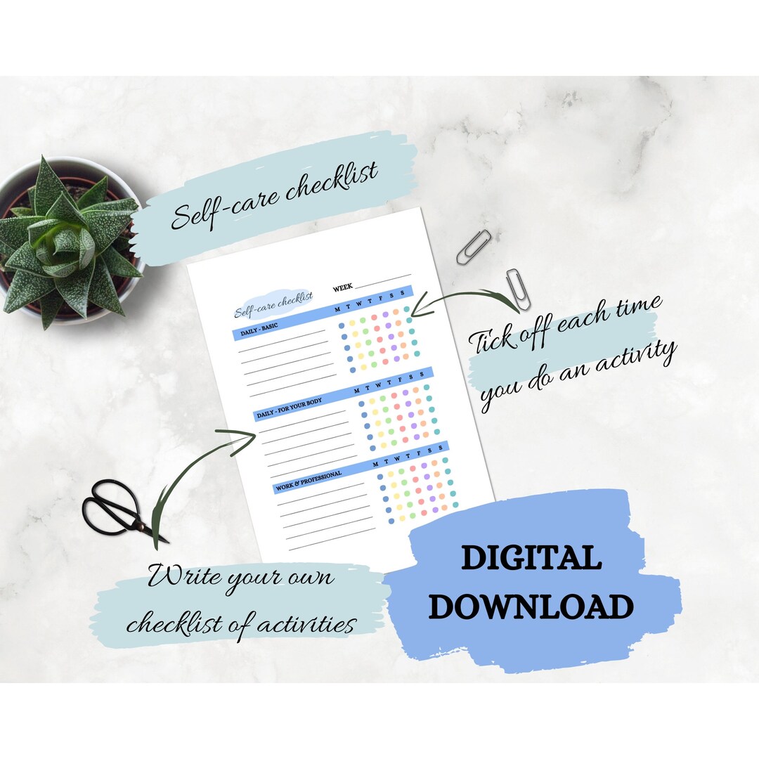 Digital Self Care Checklist, Self-care Planner, Selfcare Journal ...