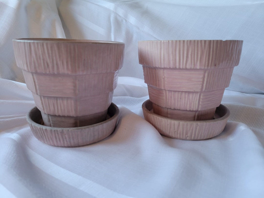 Mccoy Pottery 1940s Two Pink Mid-century Flower Pots With - Etsy