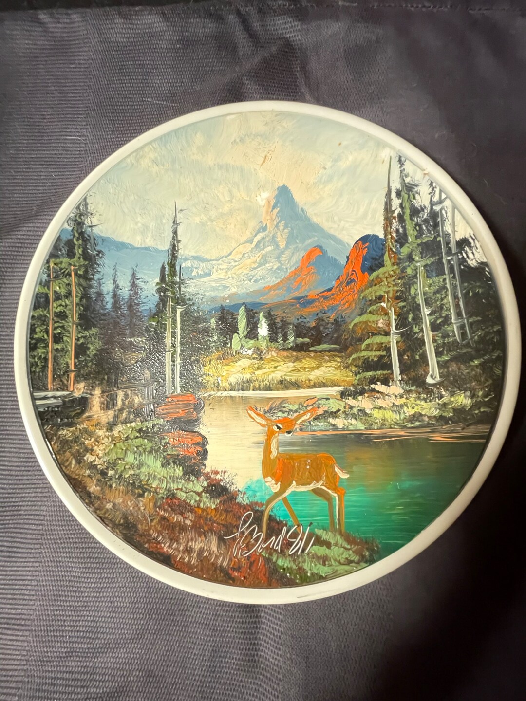 Vintage Landscape Painting on Ceramic Plate - Original, Folk Art ...