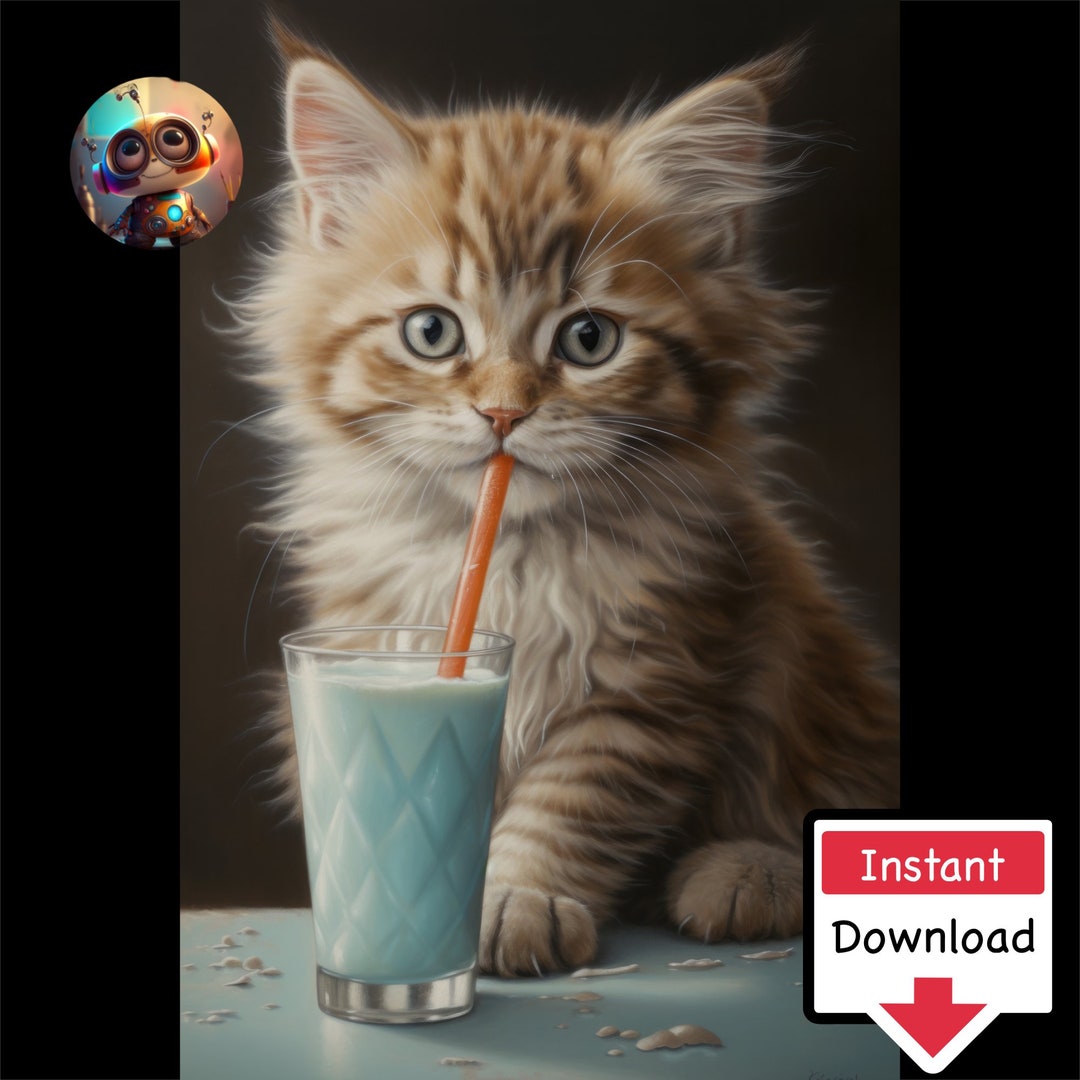 Milkshake Cat #08 : Digital Download for Printing on Canvas or Posters ...