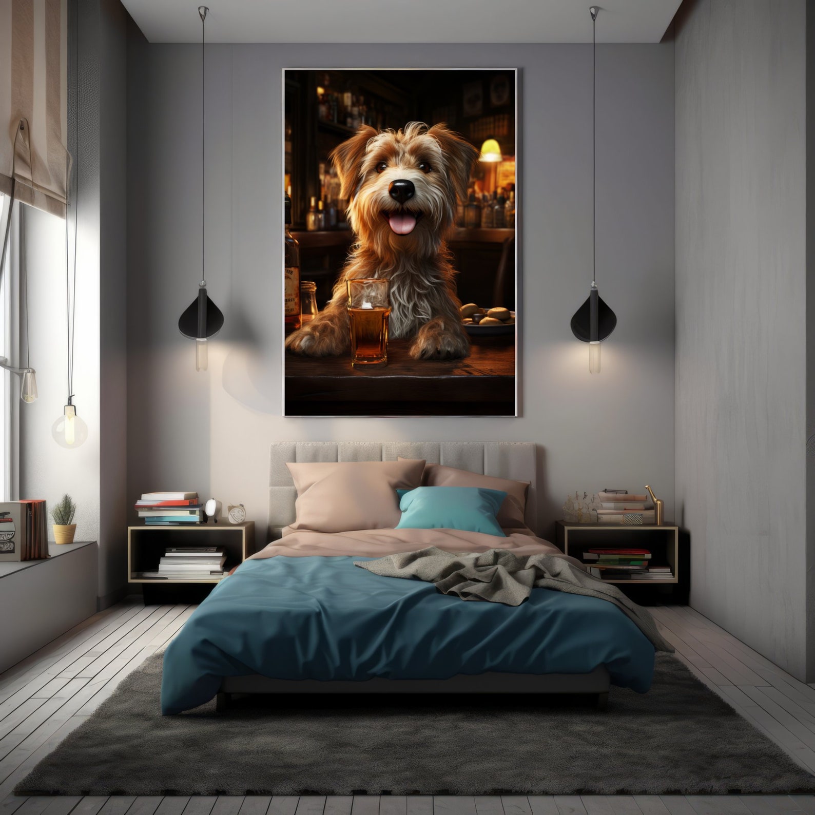 Cartoon Dogs in Pub #09 : Digital Download for Printing on Canvas or ...