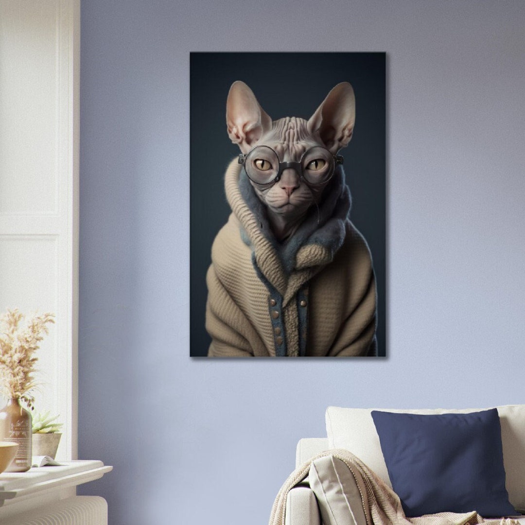 Sphynx Cat "the Wise Whiskerless" Premium Wall Art for Cat Lovers ...