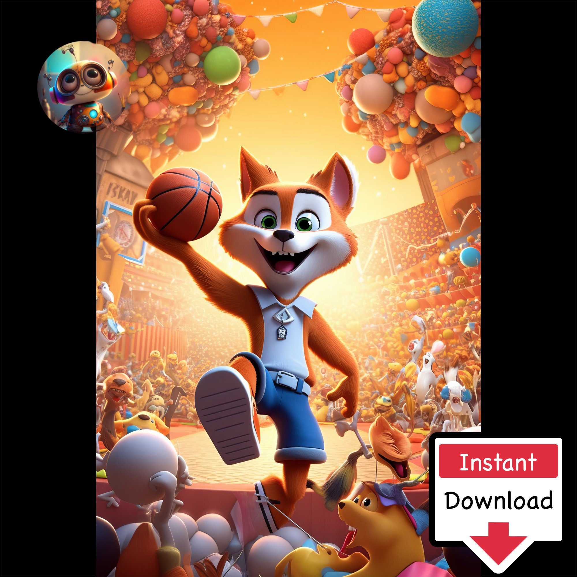 Dashing Dunker: Cartoon Printable Digital Artwork for Children's Room ...