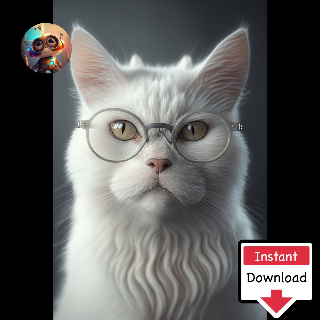 White Cat #01 Art Print, Instant Download Printable Home Decor, With ...