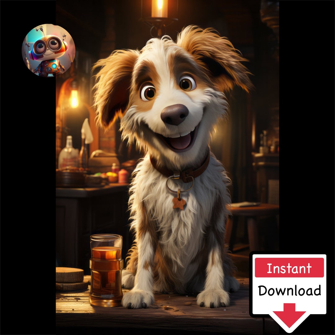 Cartoon Dogs in Pub #07 : Digital Download for Printing on Canvas or ...