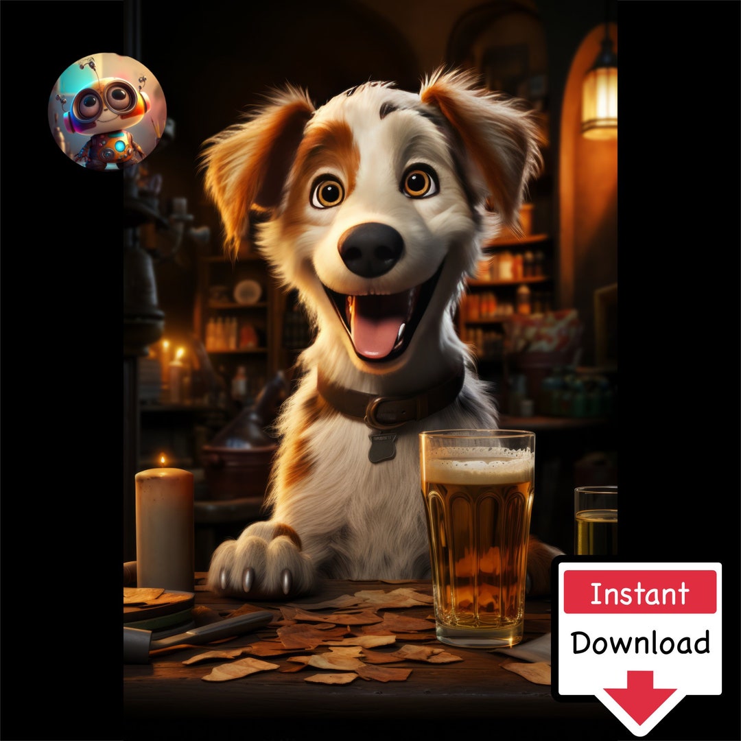Cartoon Dogs in Pub #10 : Digital Download for Printing on Canvas or ...