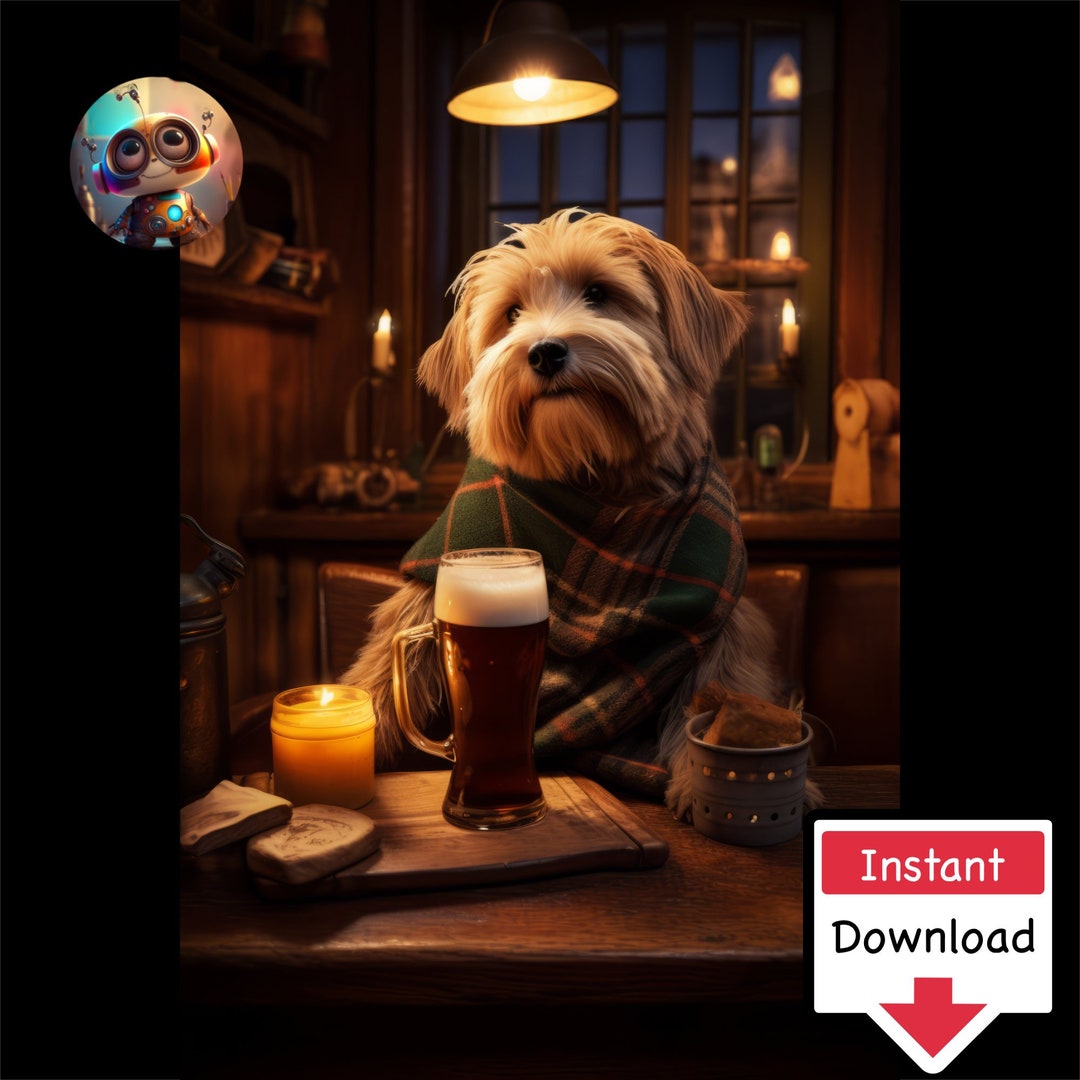 Cartoon Dogs in Pub #12 : Digital Download for Printing on Canvas or ...