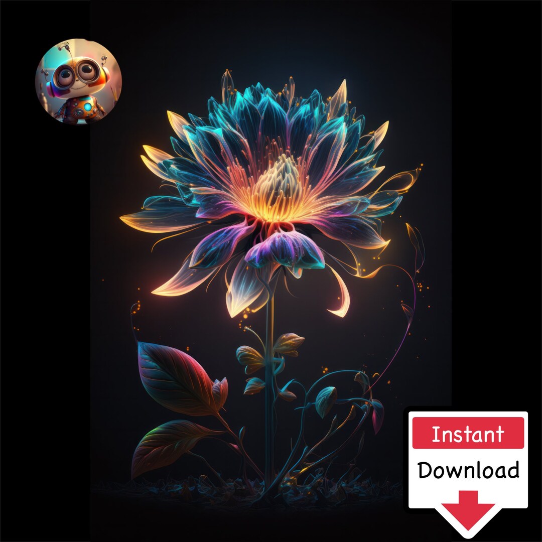 Neon Flowers #05 : Digital Download for Printing on Canvas or Posters ...