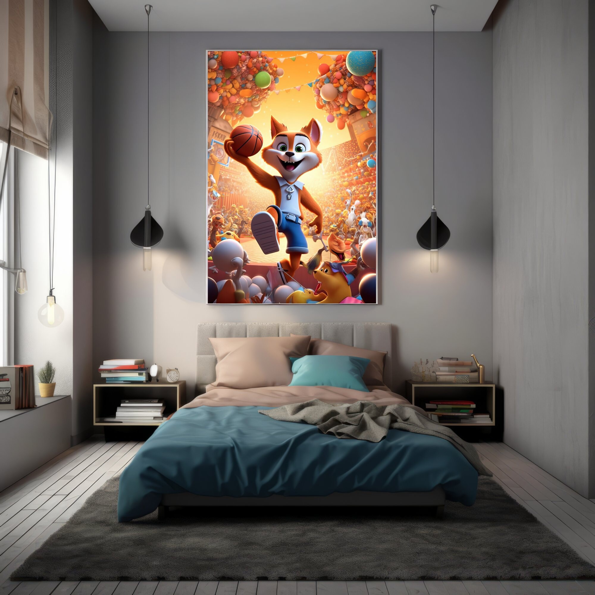 Dashing Dunker: Cartoon Printable Digital Artwork for Children's Room ...