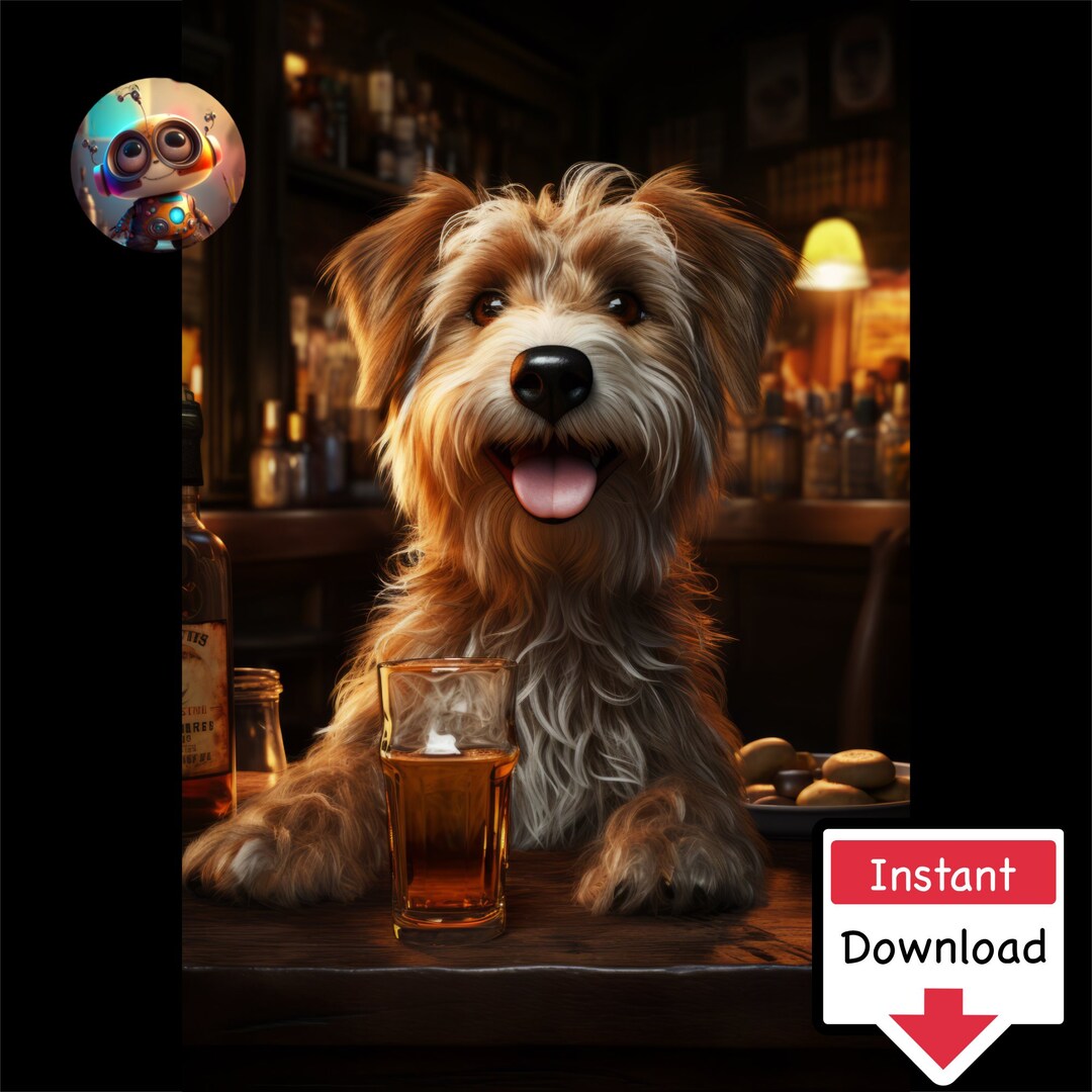 Cartoon Dogs in Pub #09 : Digital Download for Printing on Canvas or ...