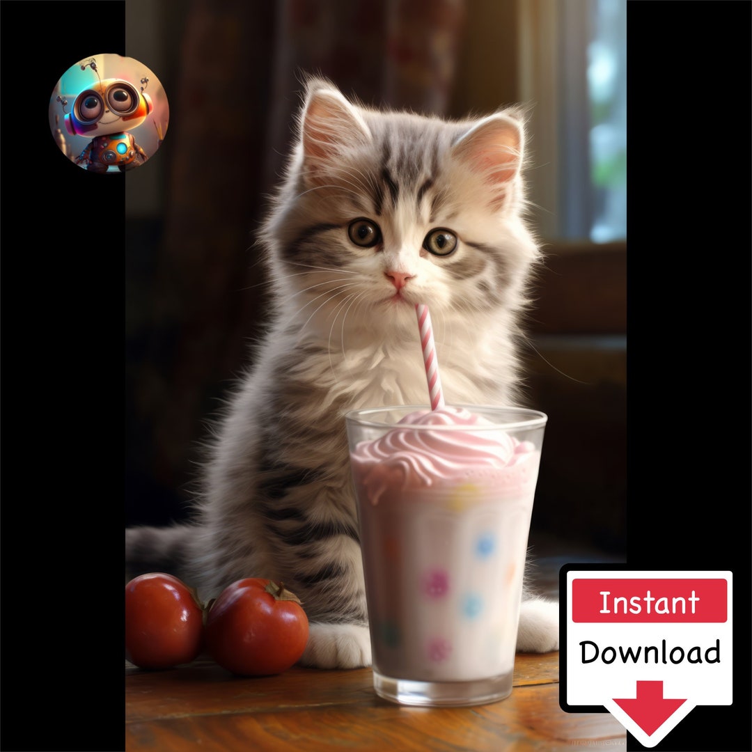 Milkshake Cat #12 : Digital Download for Printing on Canvas or Posters ...
