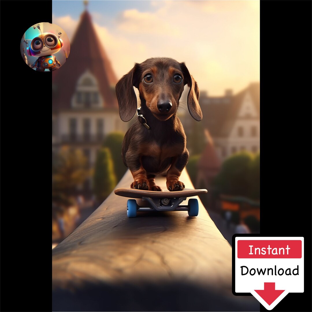 Skateboarding Dog Wall Art Printable, Skate Dog Printable, Dog Wall Art ...