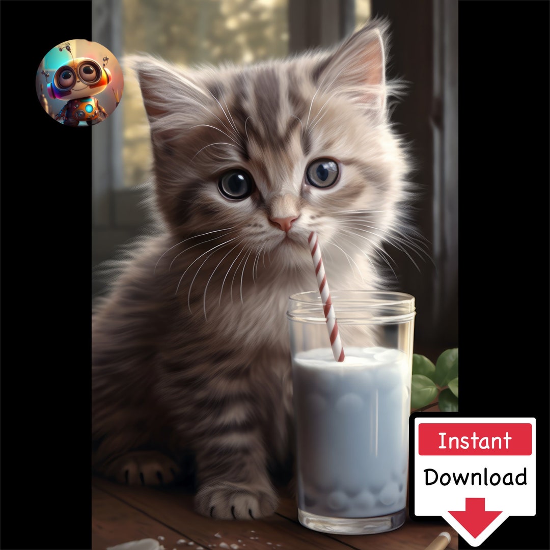 Milkshake Cat #11 : Digital Download for Printing on Canvas or Posters ...