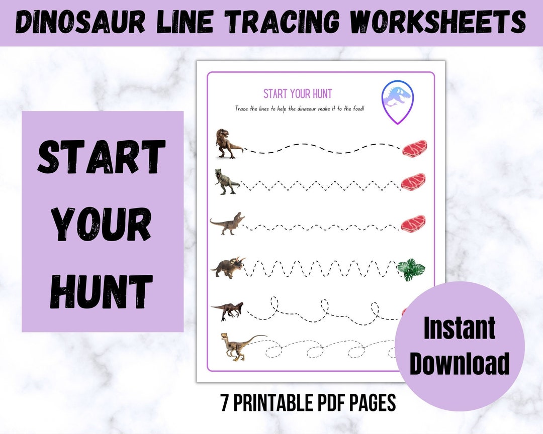 Line Tracing Worksheet for Writing Practice Dinosaur Tracing Theme ...