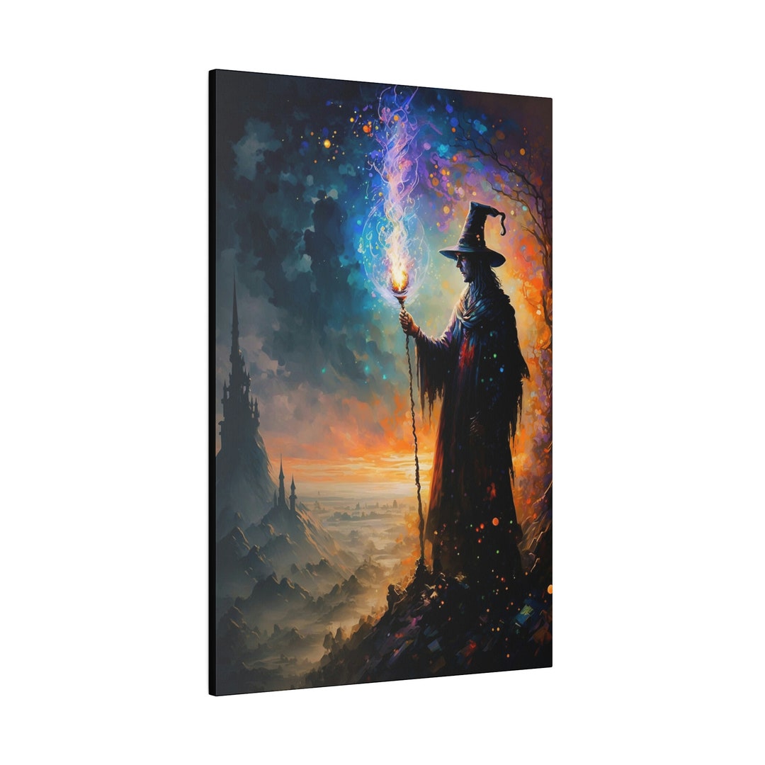 Wizard Sorcerer Painting for Game Room Wall Decor Magic Wizard Canvas ...