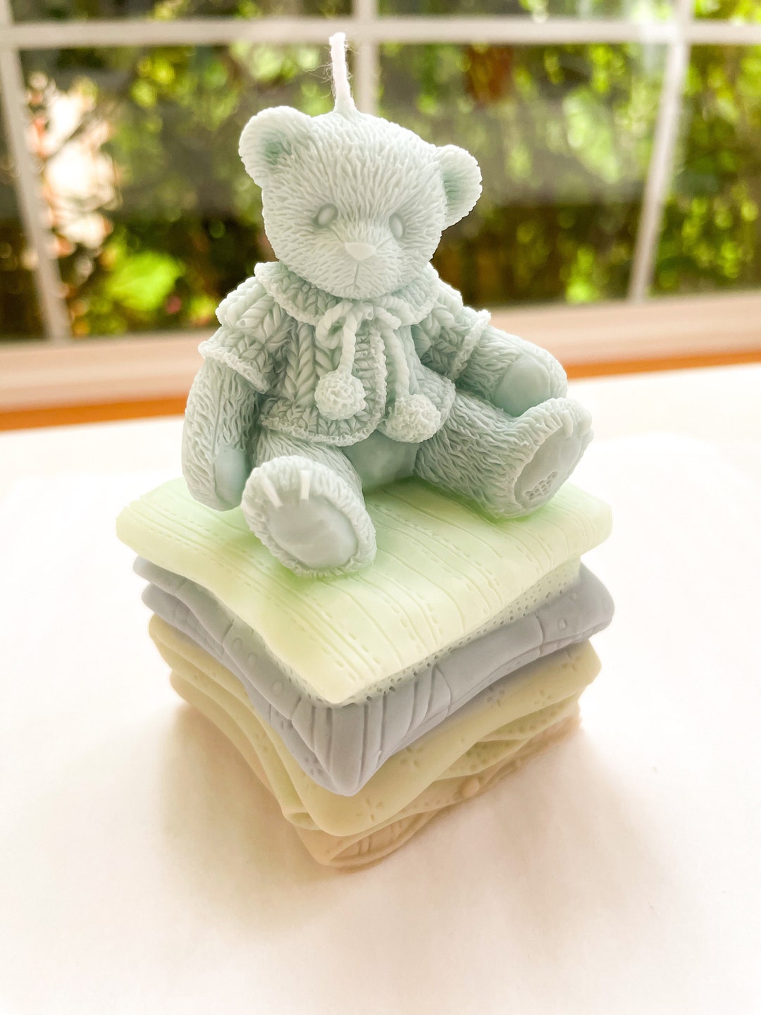Teddy Bear on Pillows Candle Cute Bear Candle Handmade Soy Candle Teddy ...