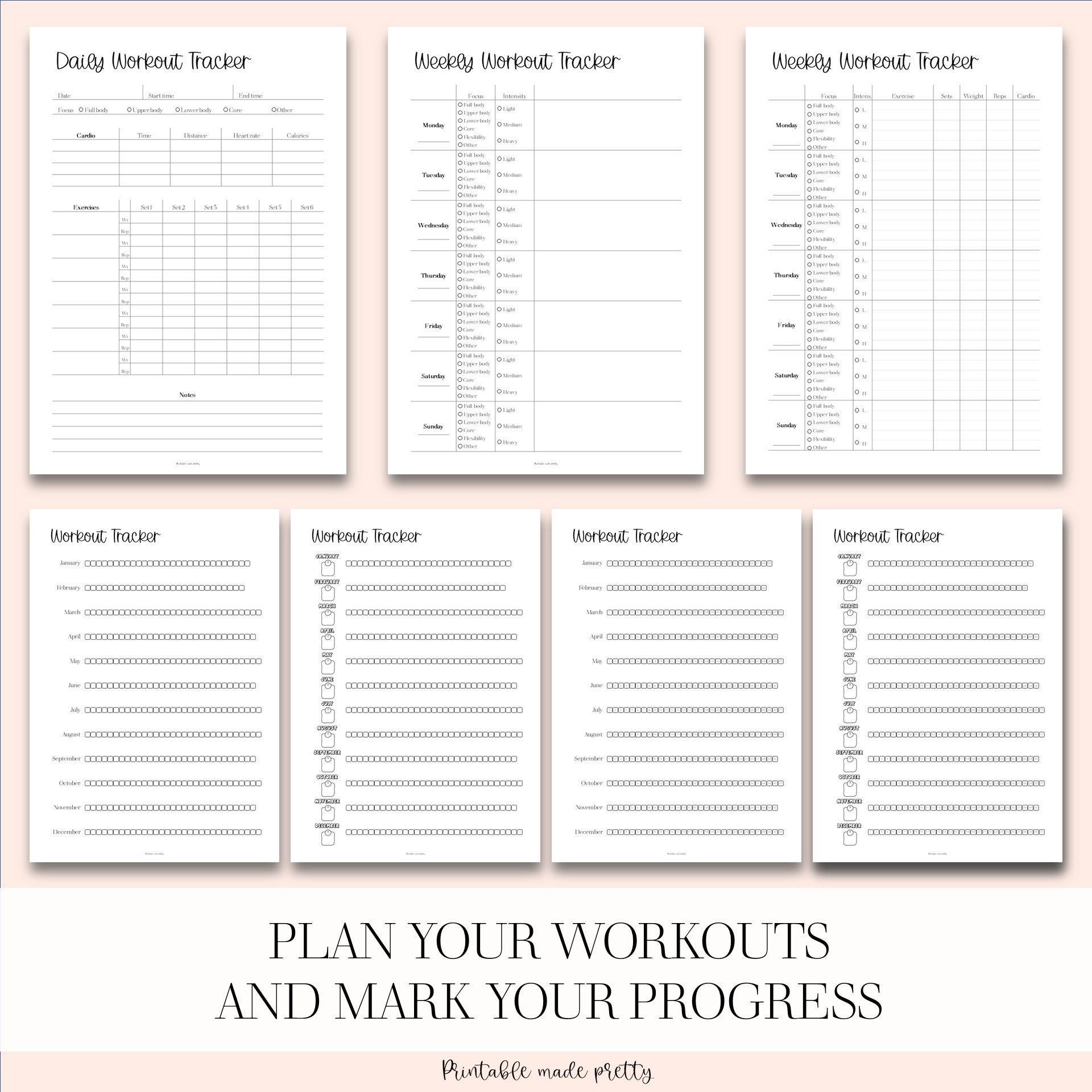 Daily and Weekly Workout Tracker and Planner Gym Training - Etsy