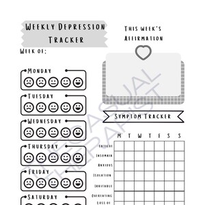 Weekly Depression Tracker, Digital Download, Minimalist, Weekly Journal ...