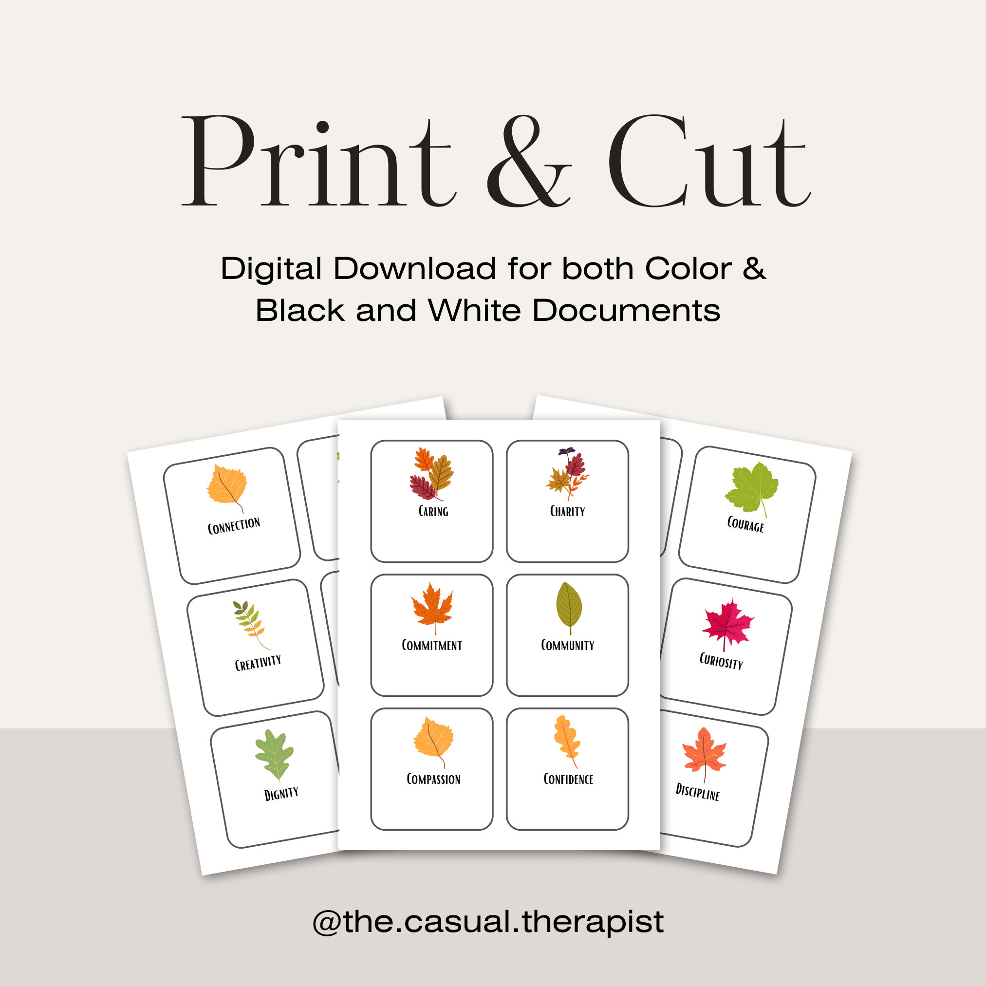 Core Values Cards, Therapy Tools, Digital Download, Mental Health Flash ...