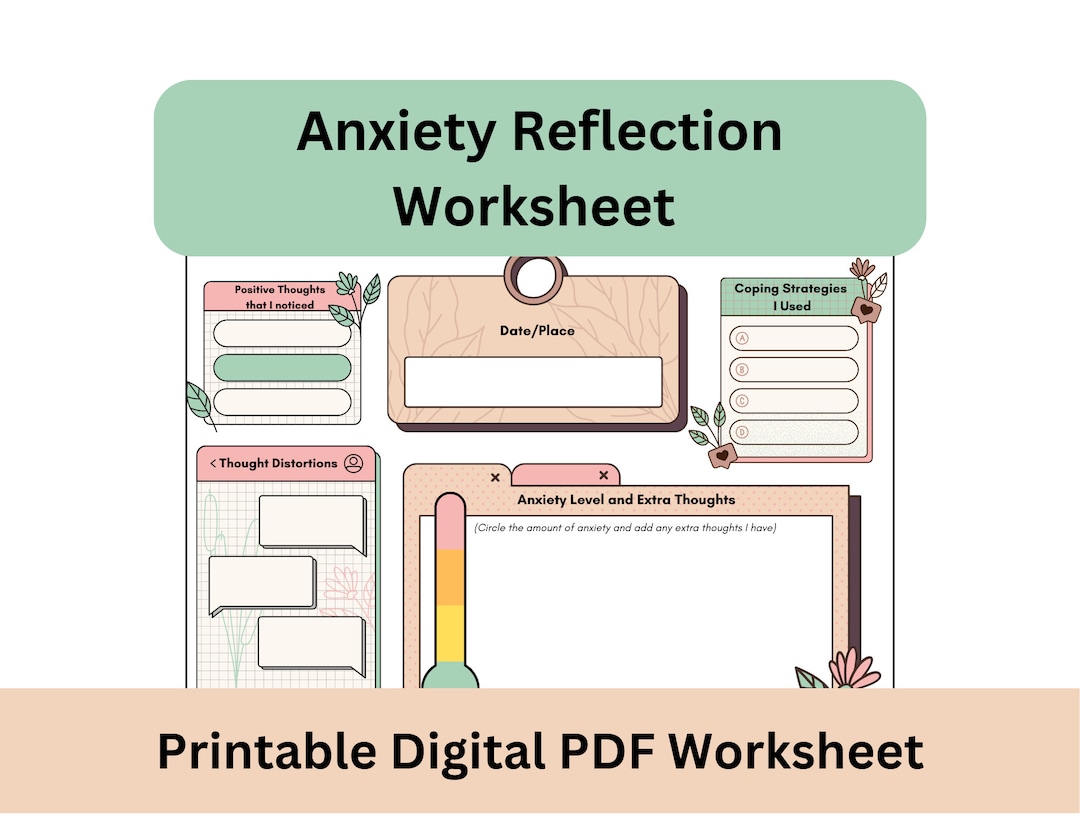 Anxiety Reflection Worksheet, Therapy Tools, Mental Health Tracker ...