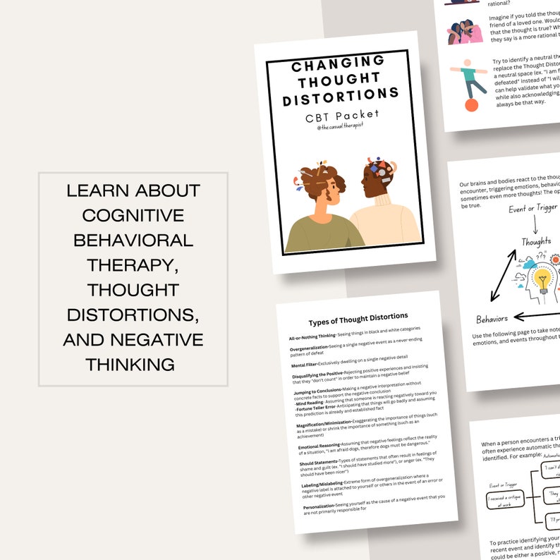 Changing Thought Distortions Packet, Cognitive Distortions, CBT ...