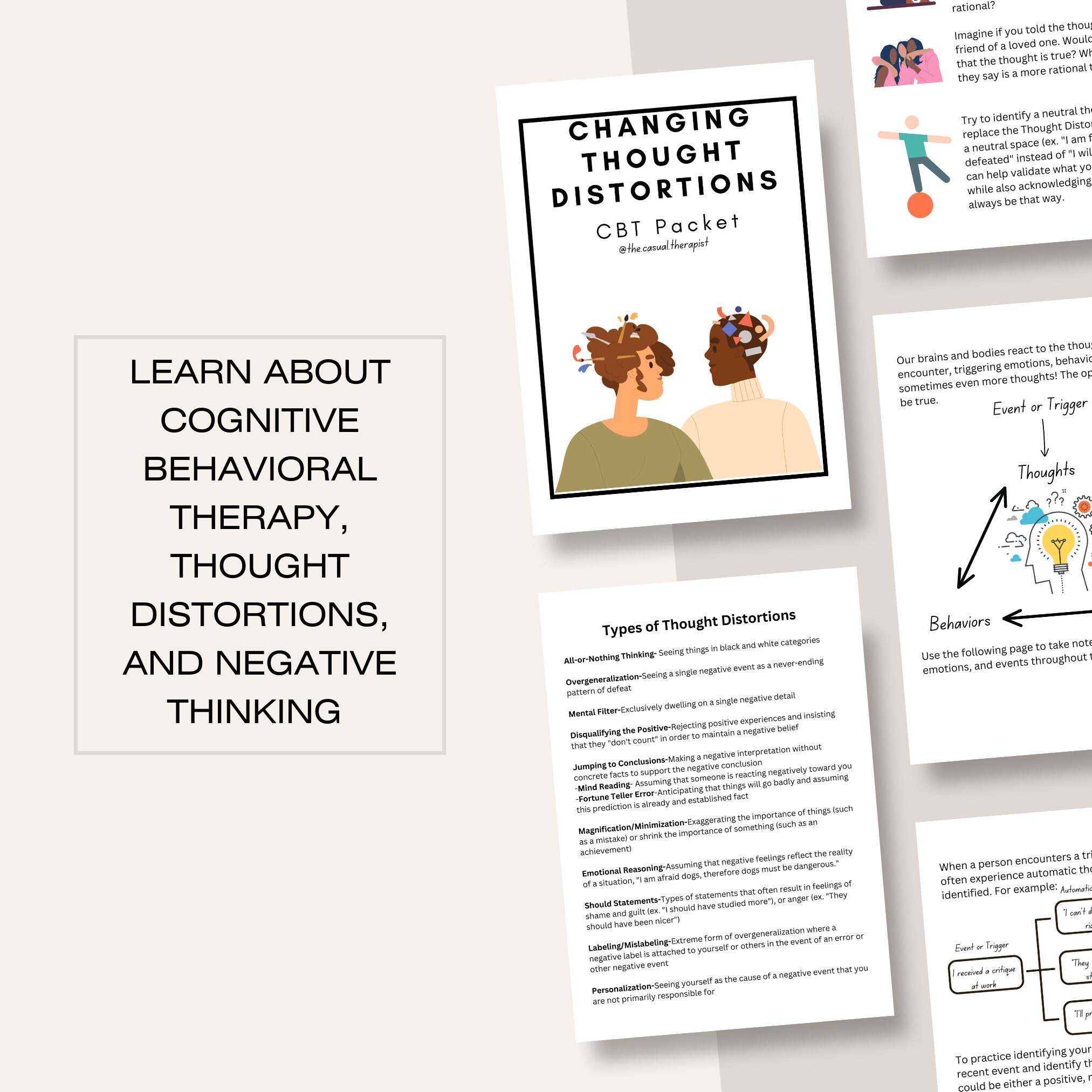 Changing Thought Distortions Packet, Cognitive Distortions, CBT ...