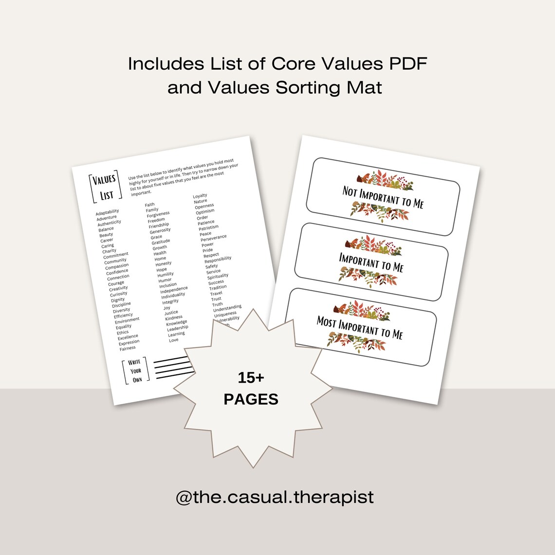 Core Values Cards, Therapy Tools, Digital Download, Mental Health Flash ...