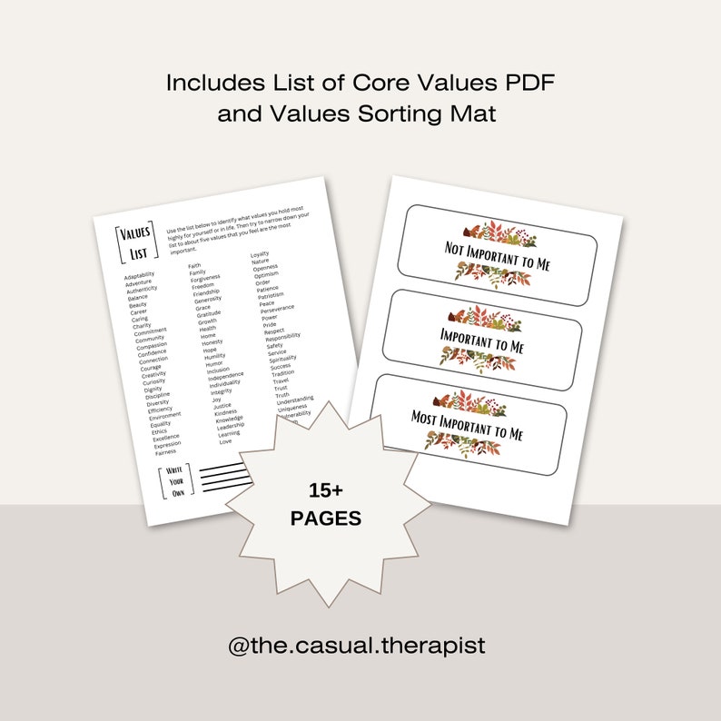 Core Values Cards, Therapy Tools, Digital Download, Mental Health Flash ...