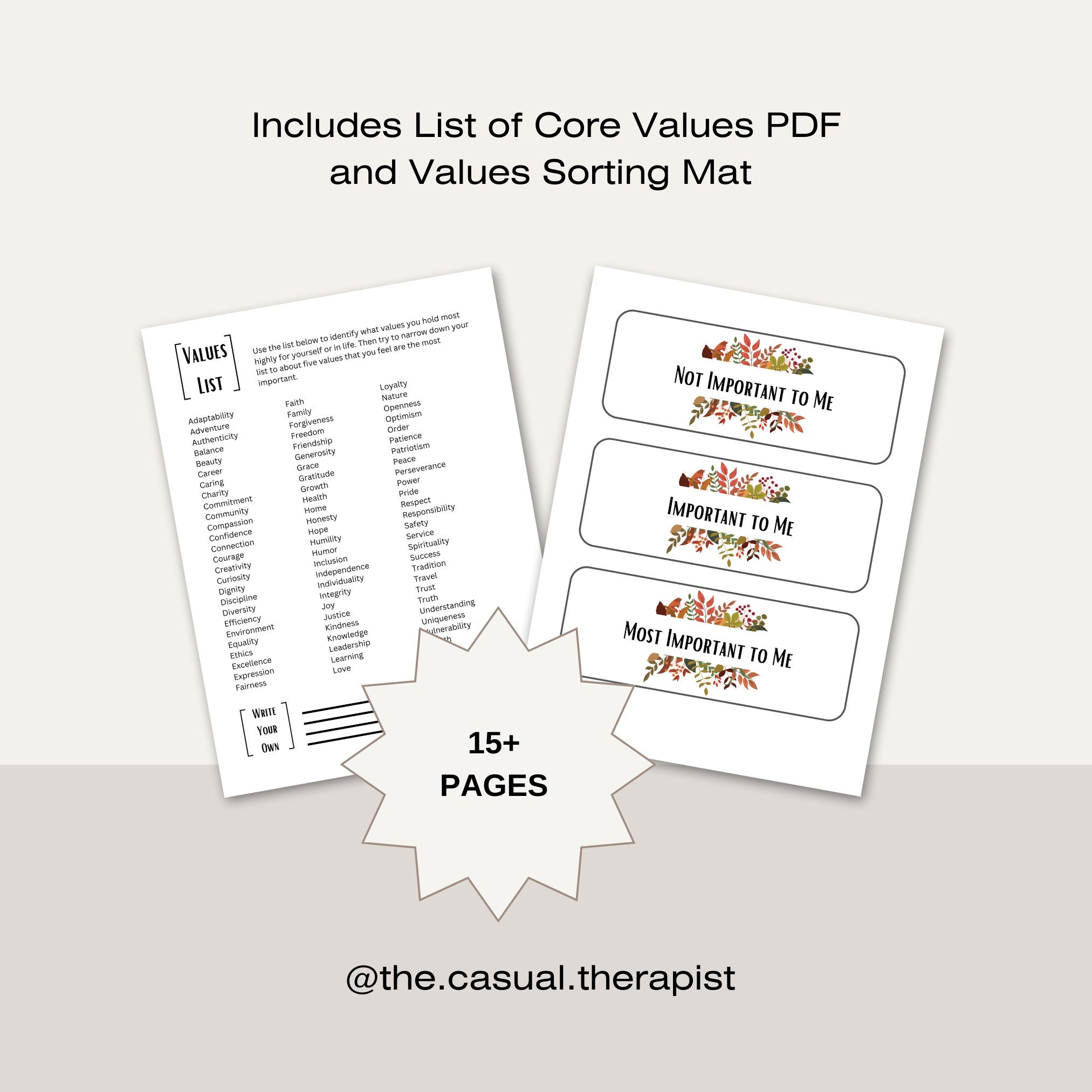 Core Values Cards, Therapy Tools, Digital Download, Mental Health Flash ...