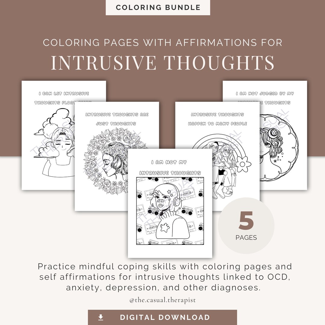 Intrusive Thoughts Coloring Page Bundle, Affirmation Coloring Page ...