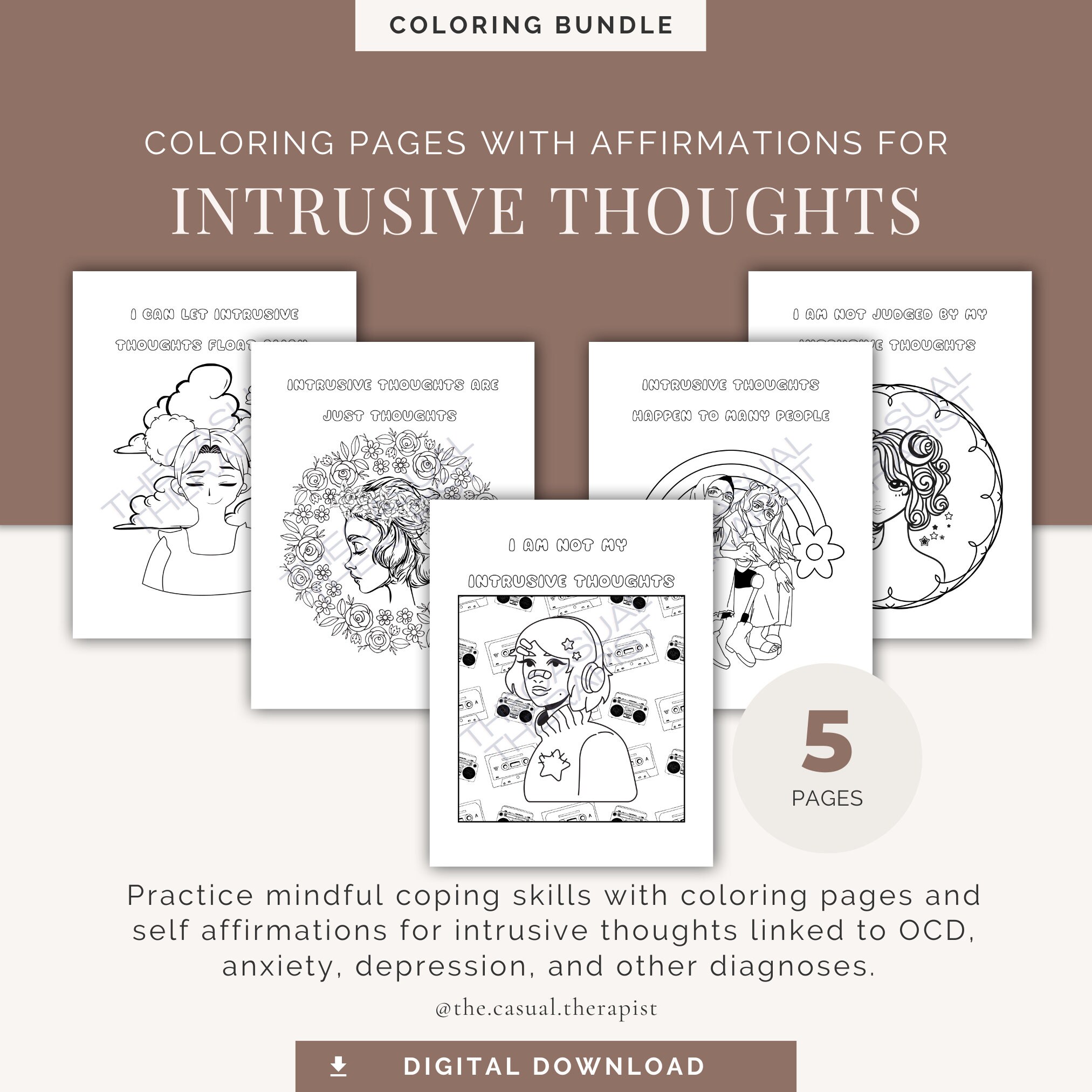 Intrusive Thoughts Coloring Page Bundle, Affirmation Coloring Page ...
