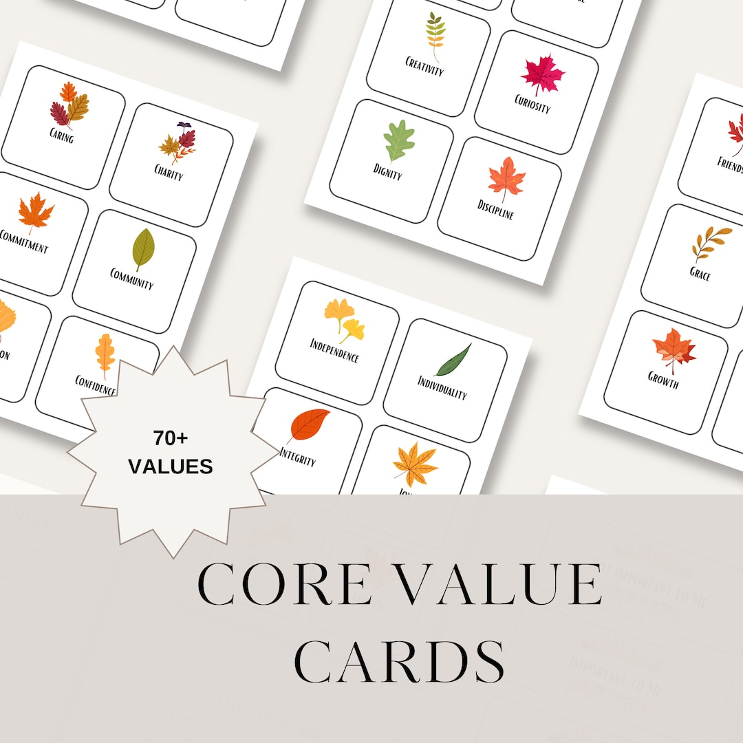 Core Values Cards, Therapy Tools, Digital Download, Mental Health Flash Cards - Etsy