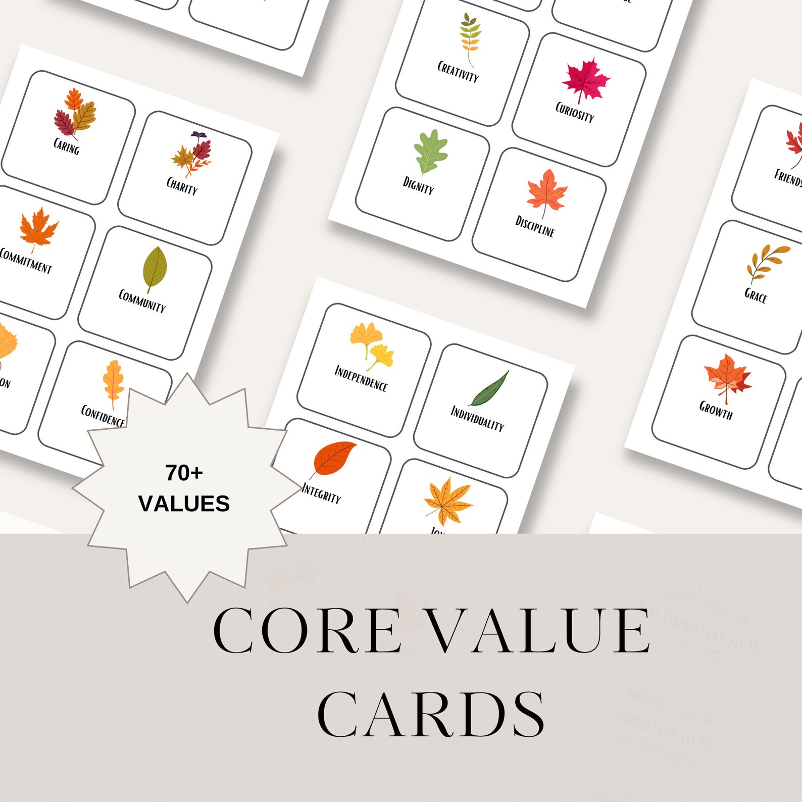 Core Values Cards, Therapy Tools, Digital Download, Mental Health Flash ...