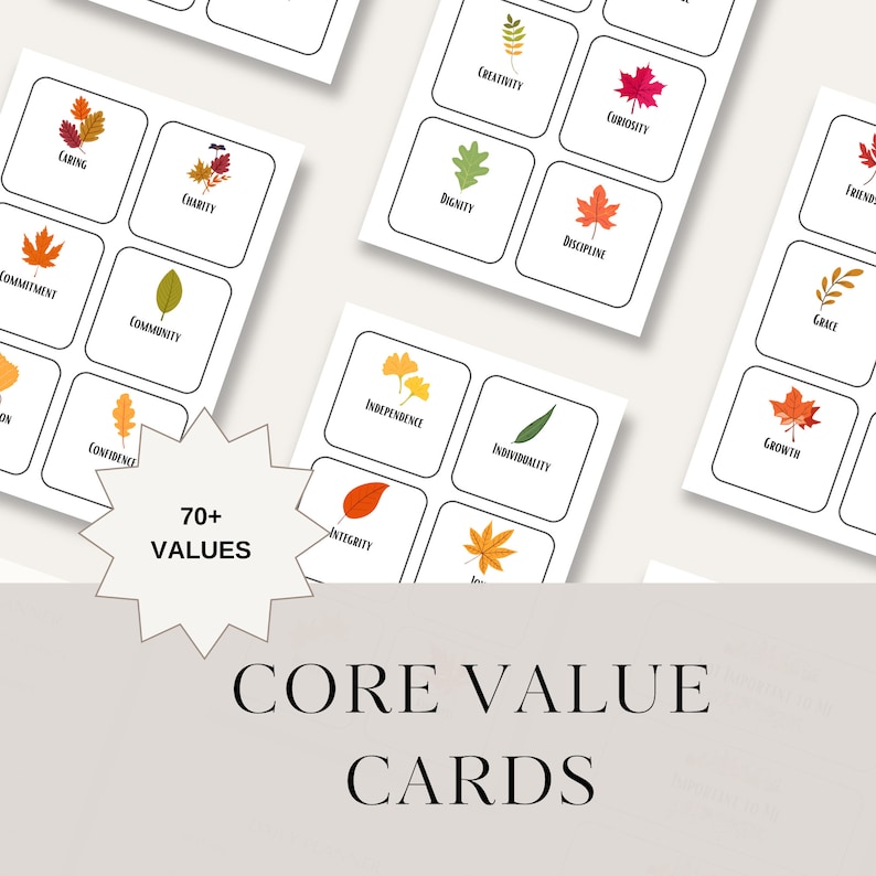Core Values Cards, Therapy Tools, Digital Download, Mental Health Flash ...